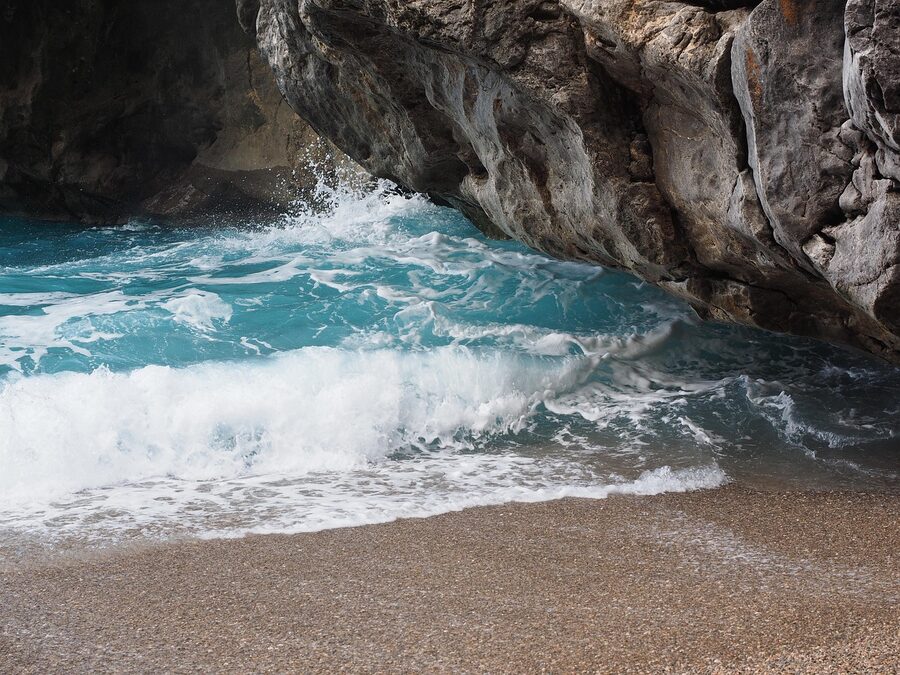 Pebble beach with waves in Sa Calobra Mallorca