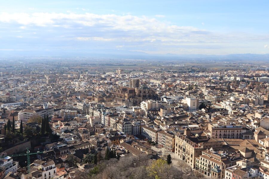 Aerial view of Granada with the Alhambra in Andalusia Spain