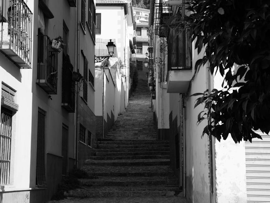 Historic Granada alleyway in black and white