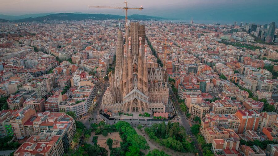 Aerial view of Sagrada Familia in Barcelona Spain