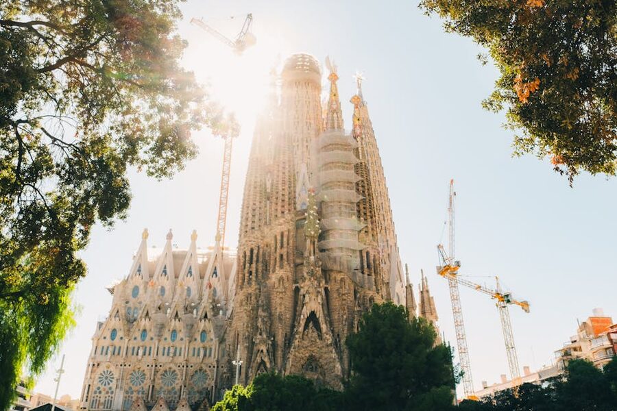 Sagrada Familia exterior in bright Barcelona sun