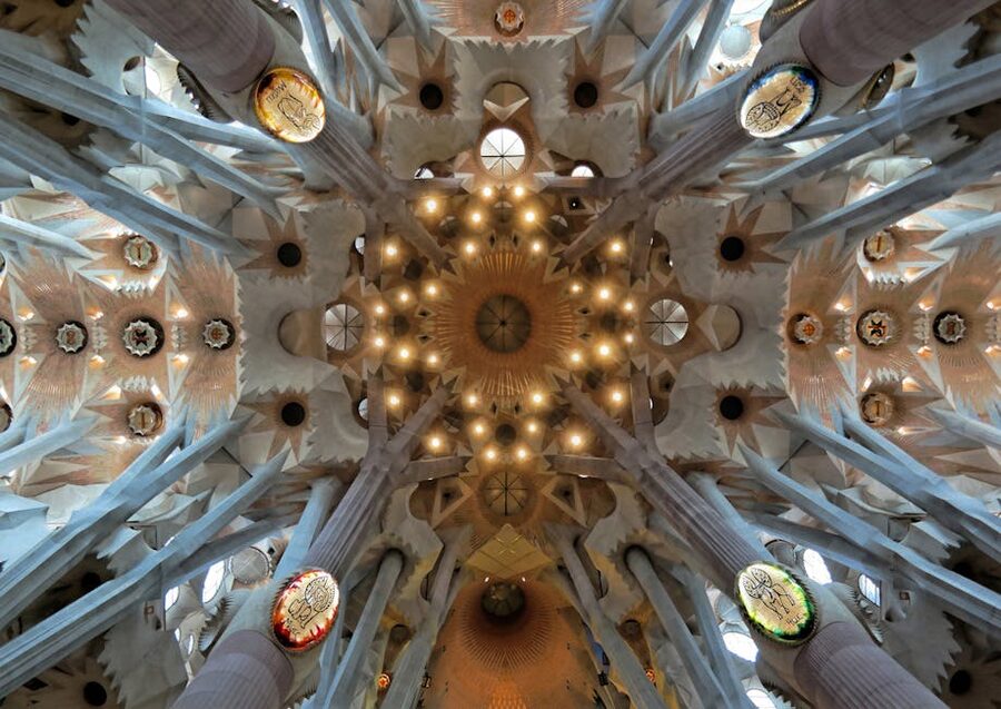 Sagrada Familia ceiling detail in Barcelona basilica