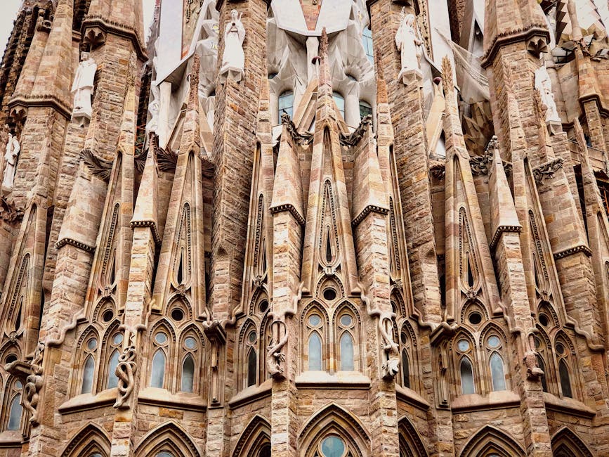 Close up of Sagrada Familia ornate facade in Barcelona