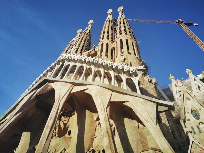 Low angle view of Sagrada Familia Passion facade in Barcelona