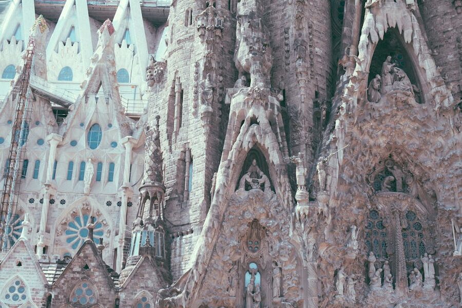 Sagrada Familia architectural details with stained glass