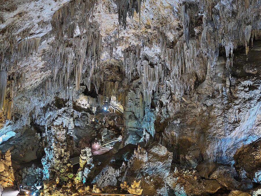 Inside one of the chambers of the Cueva de Nerja showing tickets are time-slotted