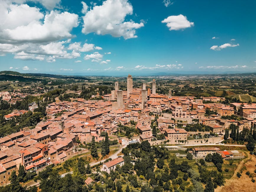 Aerial view of the medieval town of San Gimignano