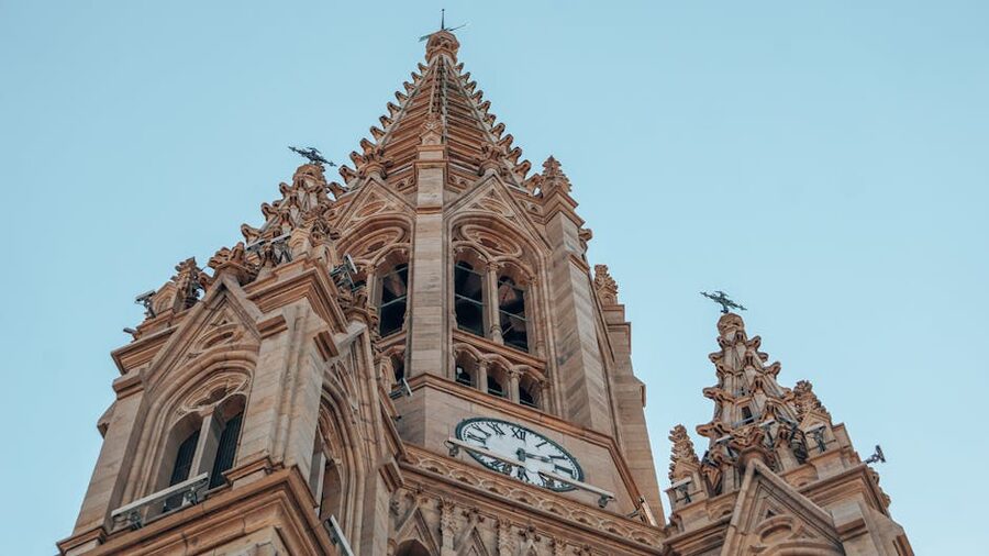 Buen Pastor Cathedral tower in San Sebastián viewed from below