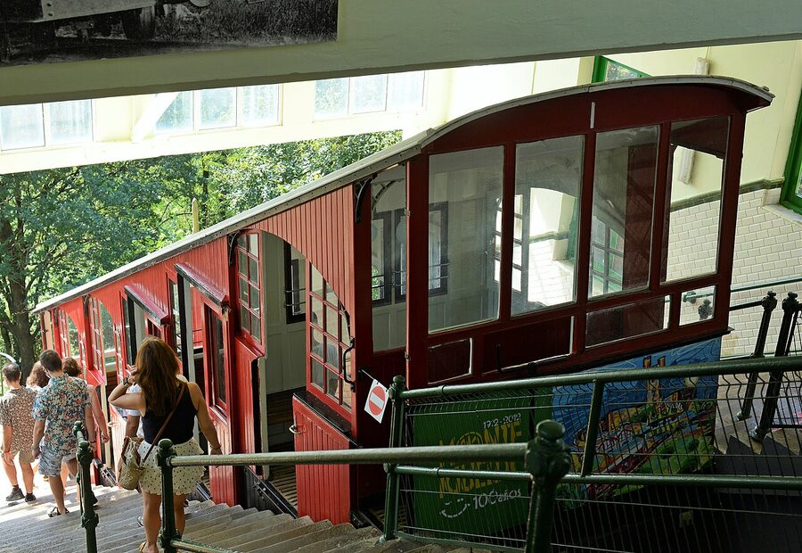 Funicular cable car going up Monte Igueldo