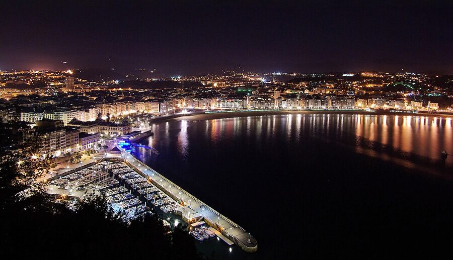 San Sebastián at night seen from Monte Urgull viewpoint