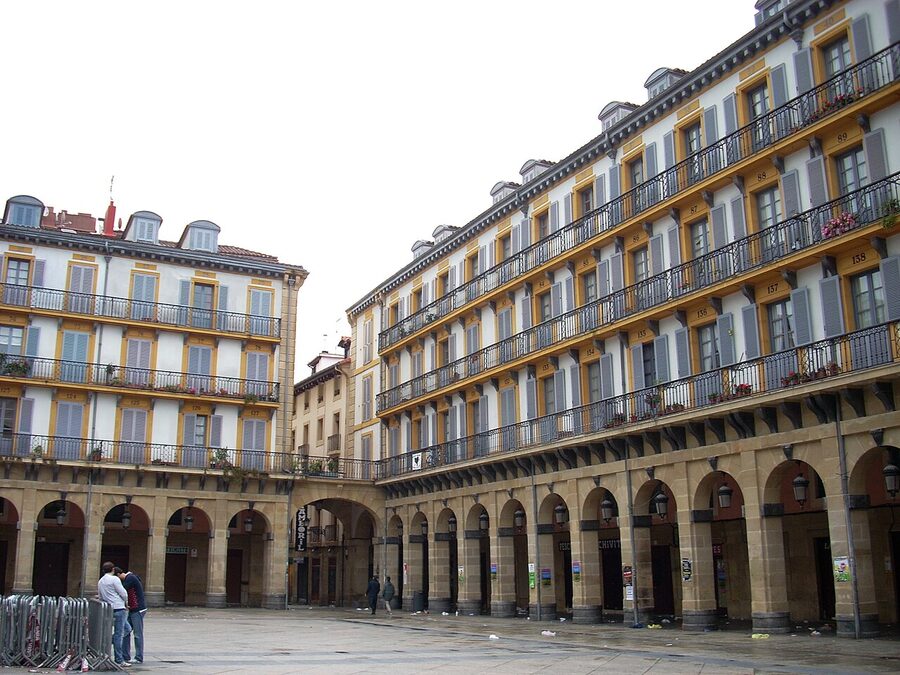 Plaza de la Constitución with numbered balconies in San Sebastián old town