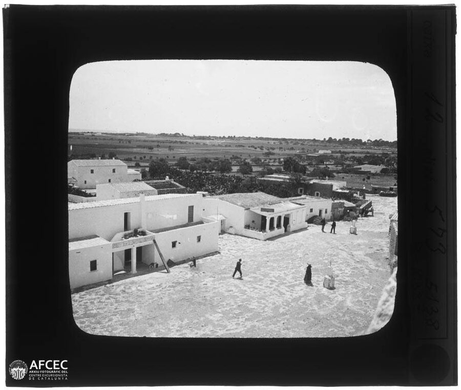 Sant Francesc main street Formentera with low white buildings