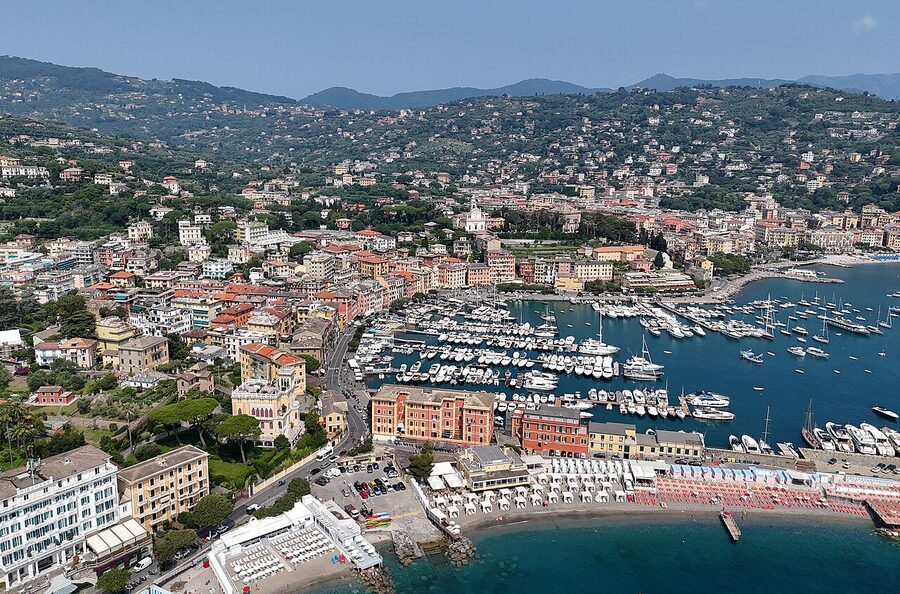 Santa Margherita Ligure waterfront with palm trees and pastel buildings