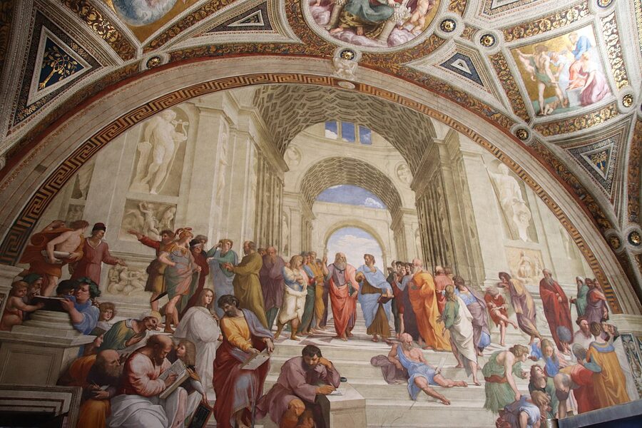 Raphael's School of Athens fresco in the Stanza della Segnatura at the Vatican Museums