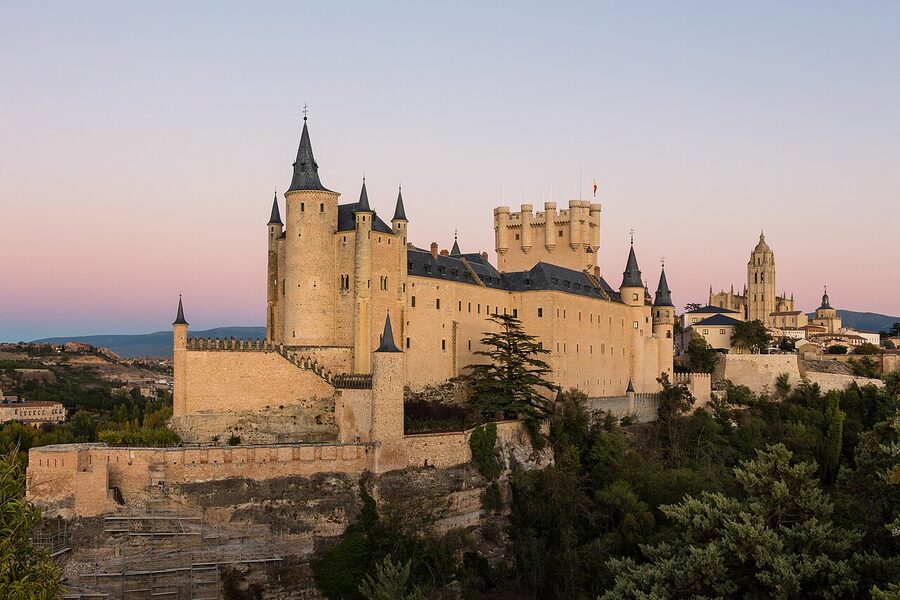 Alcázar of Segovia from across the valley
