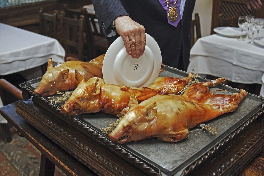 Cochinillo asado roast suckling pig from Segovia