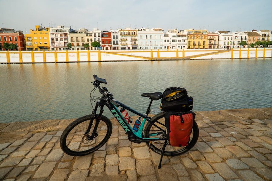 Bicycle parked on a Seville riverbank