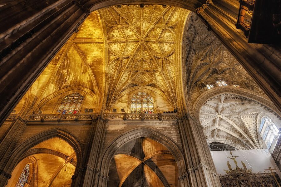 Ornate interior ceiling of Seville Cathedral