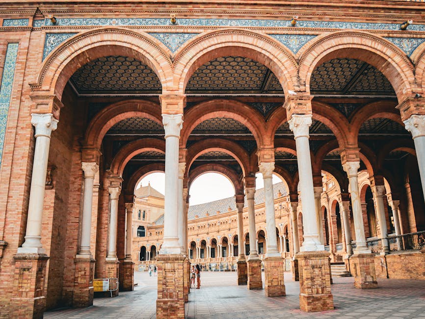 Plaza de Espana Seville brick arches and columns close up