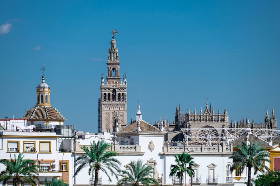 Seville skyline with cathedral and Giralda from above