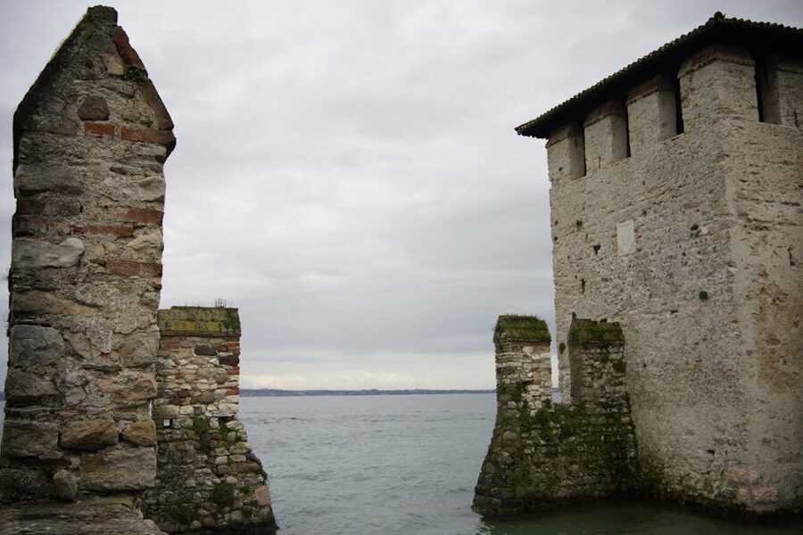 Scaliger Castle walls Sirmione overlooking Lake Garda