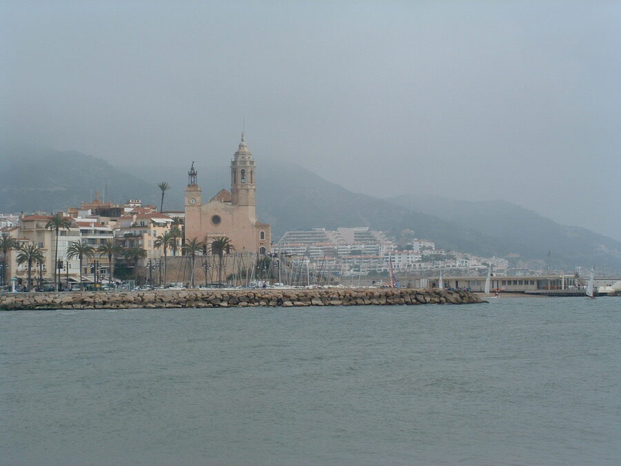 Sitges seen from the Mediterranean by sailboat