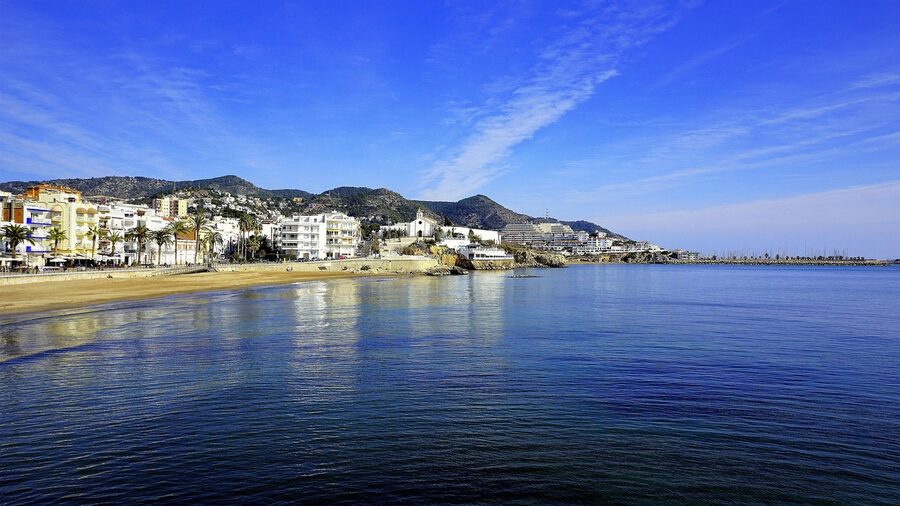 Sitges marina and coast at sunrise