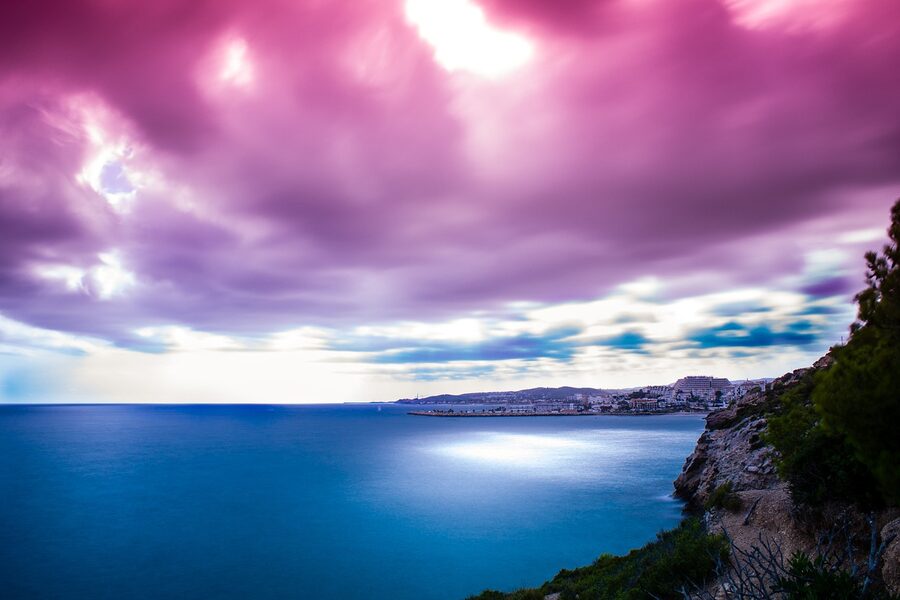 Sunset over Sitges Mediterranean coast