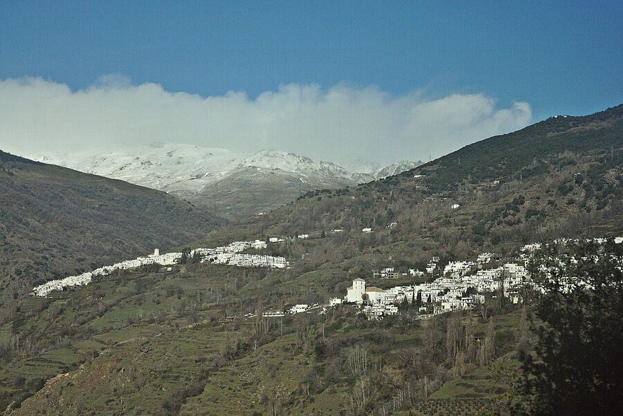 Bubion and Capileira white villages stacked on hillside in Alpujarras
