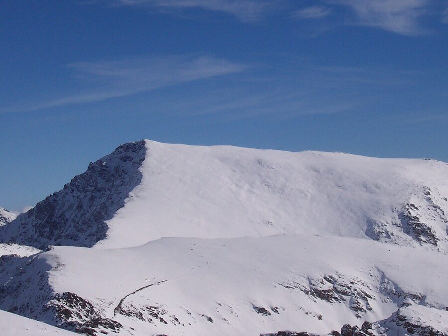 Mulhacen peak in winter with snow Sierra Nevada Spain