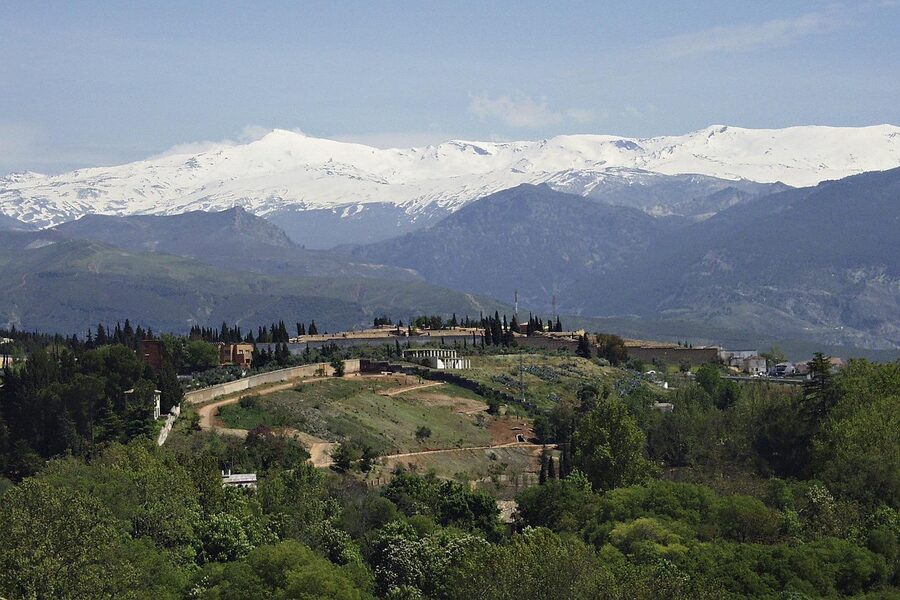 Snow capped Sierra Nevada Andalusia Spain in winter
