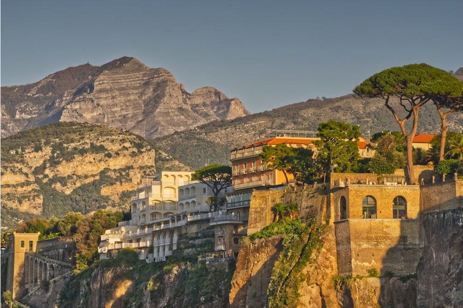 Sorrento coastal architecture on the cliffs at sunrise
