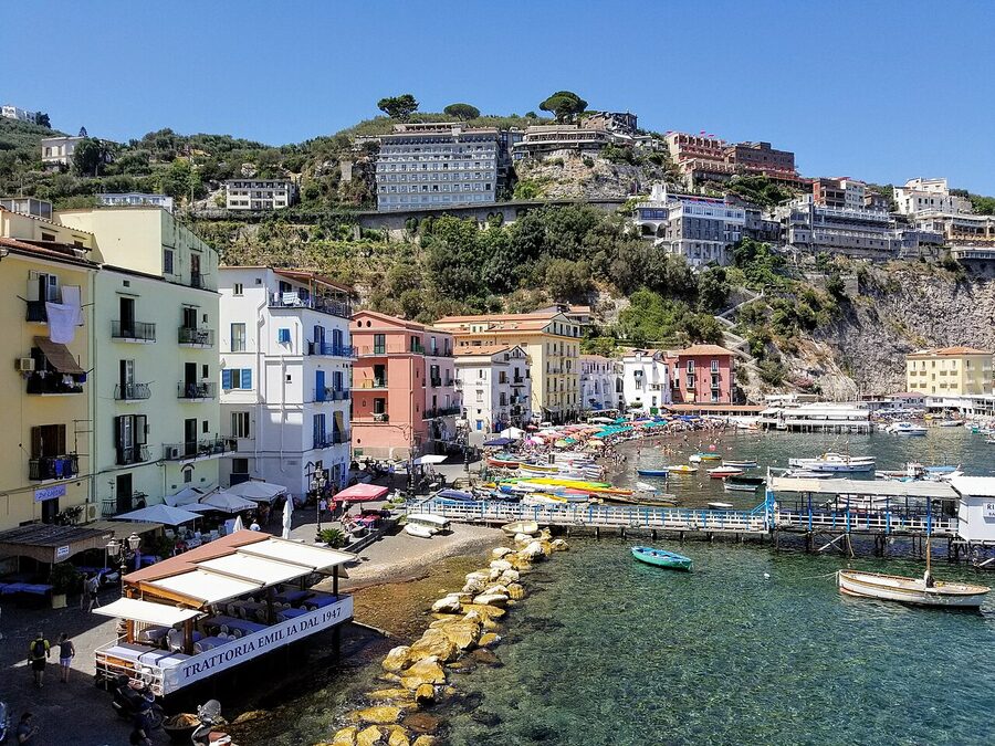 Marina Grande fishing village in Sorrento, with colourful houses and boats