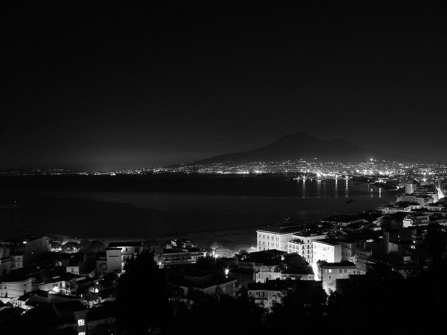 View of Mount Vesuvius across the Bay of Naples from the Sorrentine peninsula