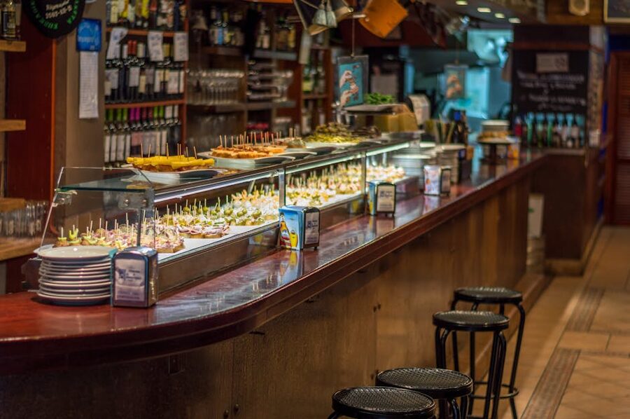 Pintxos bar counter display in Spain