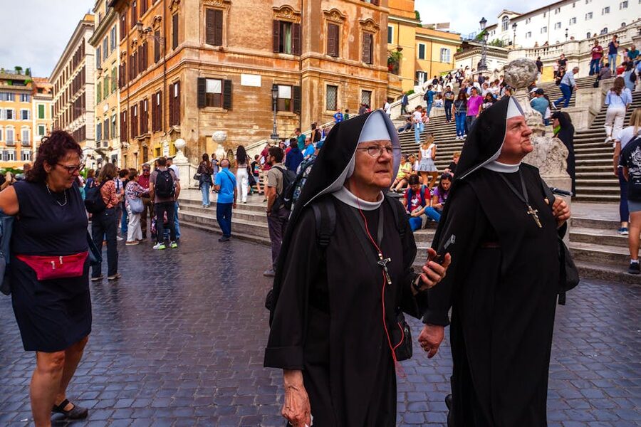 Two nuns walking on Spanish Steps Rome