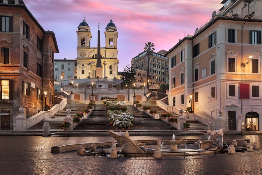 Spanish Steps and Trinita dei Monti at sunset Rome