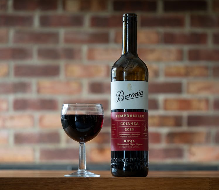 Spanish tempranillo red wine bottle and glass