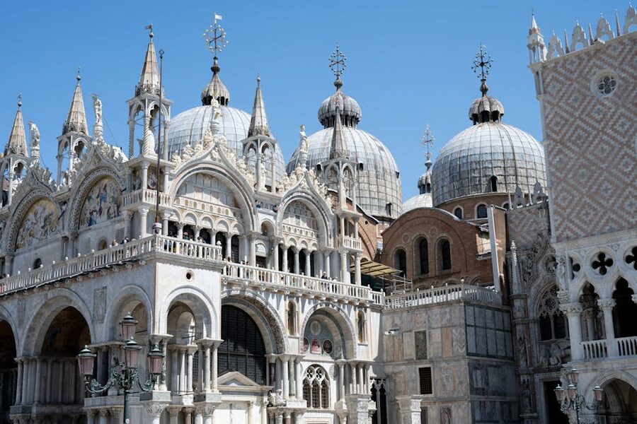 Domes and architectural detail of St Marks Basilica Venice