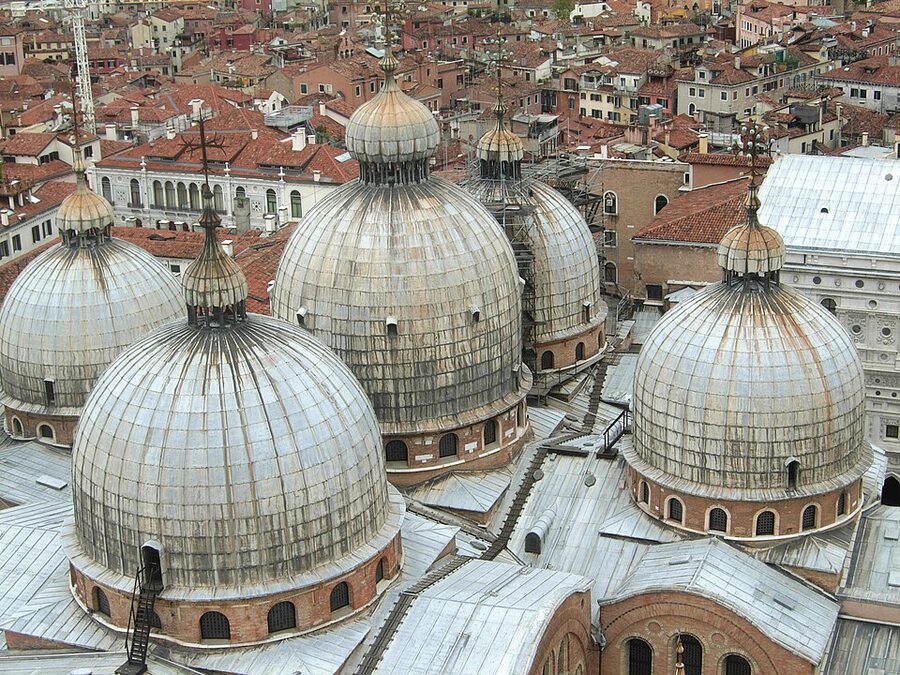 Domes of St Marks Basilica Venice from rooftop