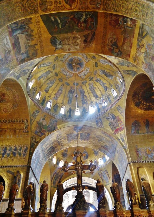 Interior domes and golden mosaics of St Marks Basilica Venice