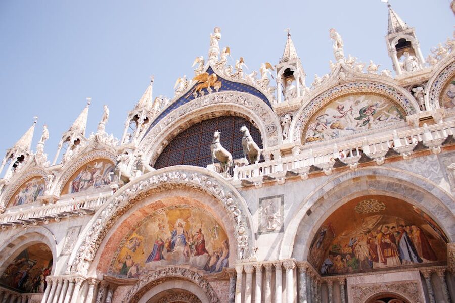 Ornate wall and column detail at St Marks Basilica Venice