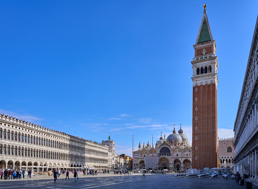St Marks Square with Campanile and Basilica on a clear day Venice