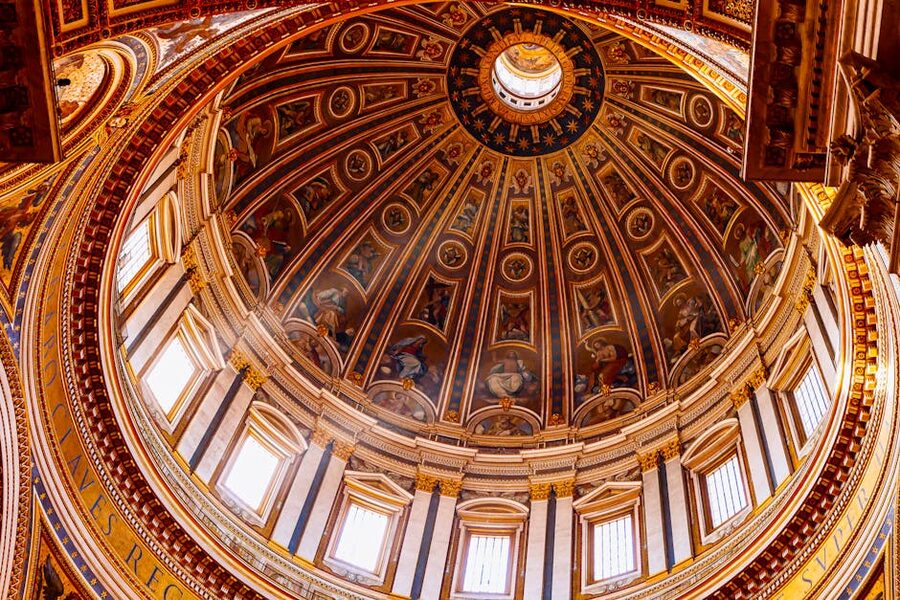 Interior dome of St. Peter's Basilica with Bernini baldachin