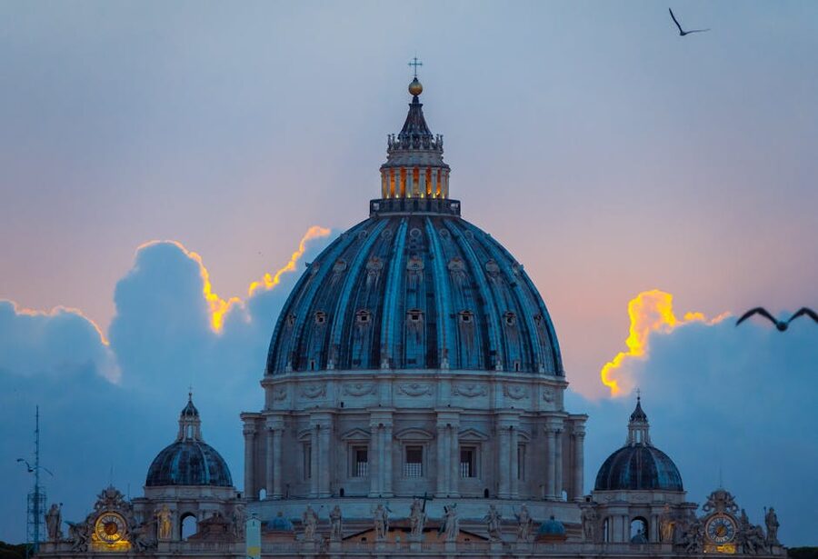 St. Peter's Basilica dome at sunset Vatican City