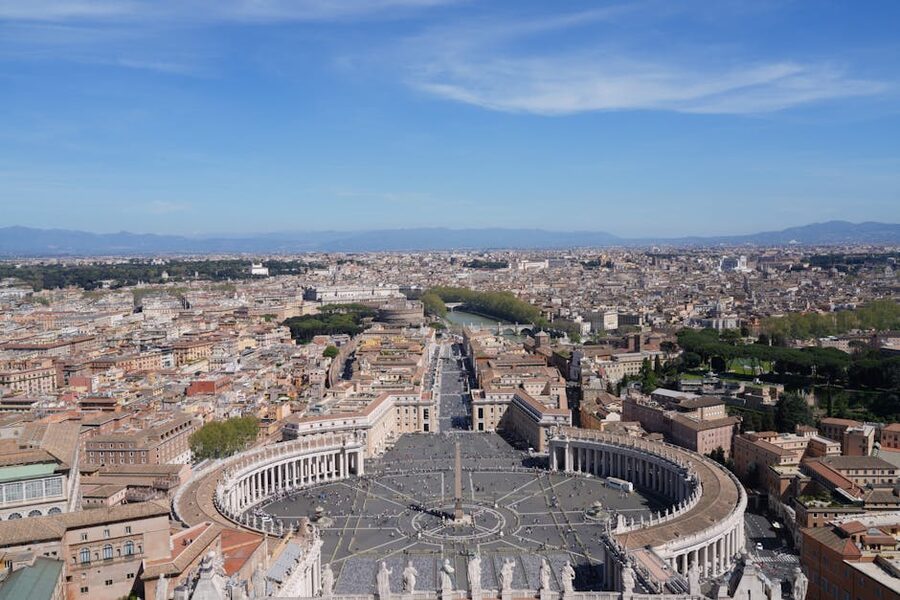 Aerial view of St. Peter's Square colonnade Vatican