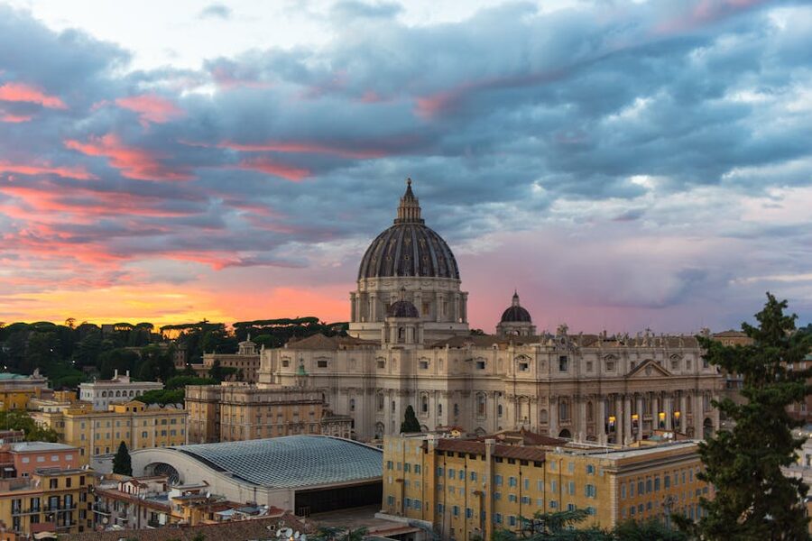St. Peter's Basilica at sunset with clouds Vatican City