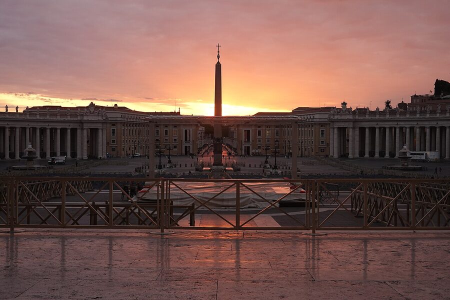 St Peters Square sunrise Vatican obelisk early morning