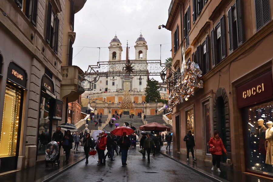 Cobblestone street leading to Spanish Steps Rome