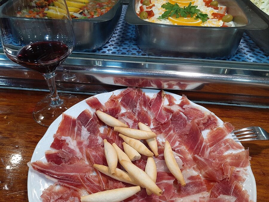 Tapas spread including jamon iberico in Madrid